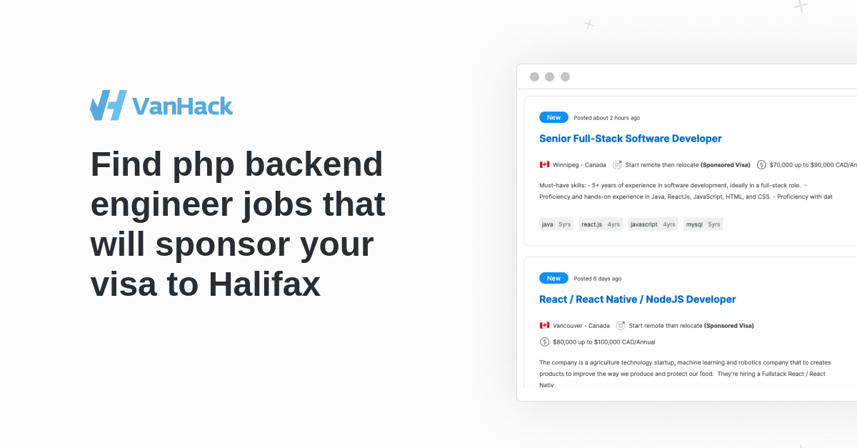 Php backend engineer jobs in Halifax - VanHack